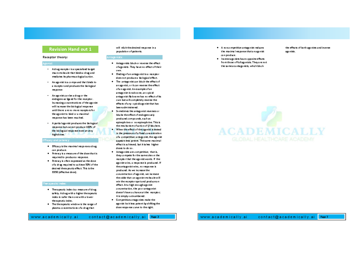 Ilovepdf merged compressed organized - Revision Hand out 1 Receptor ...