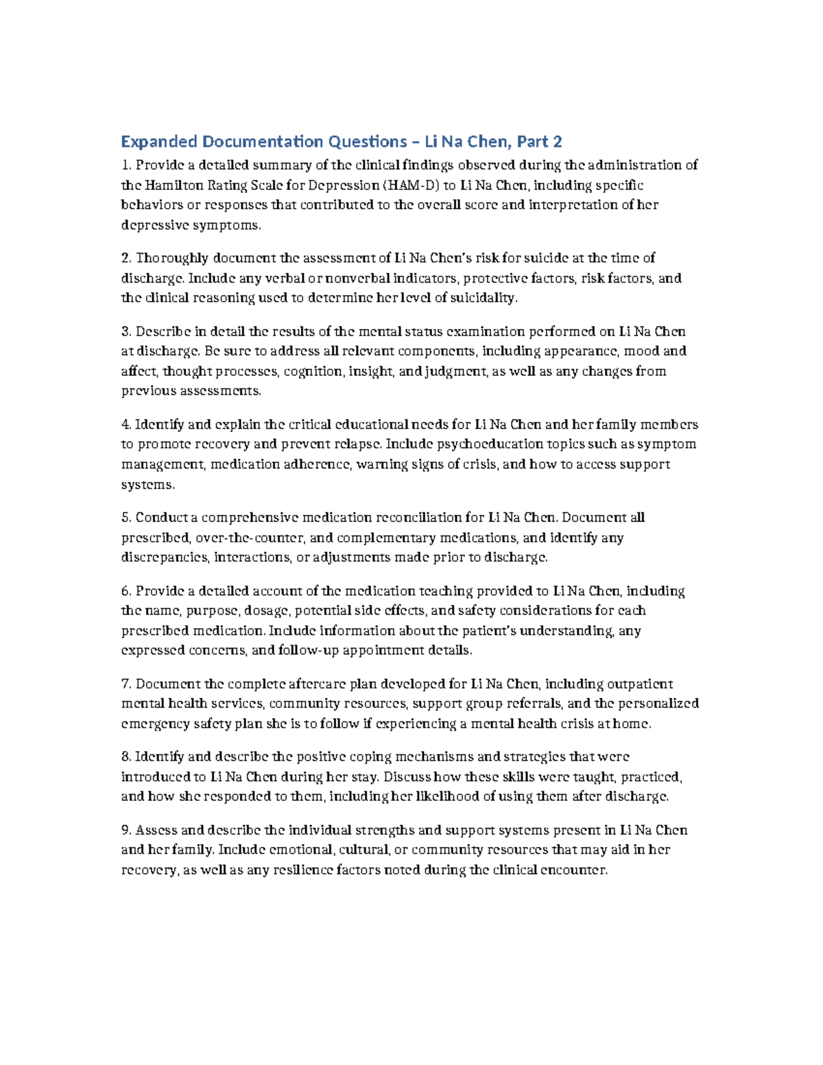 Li Na Chen Clinical Assessment & Aftercare Plan - Expanded ...