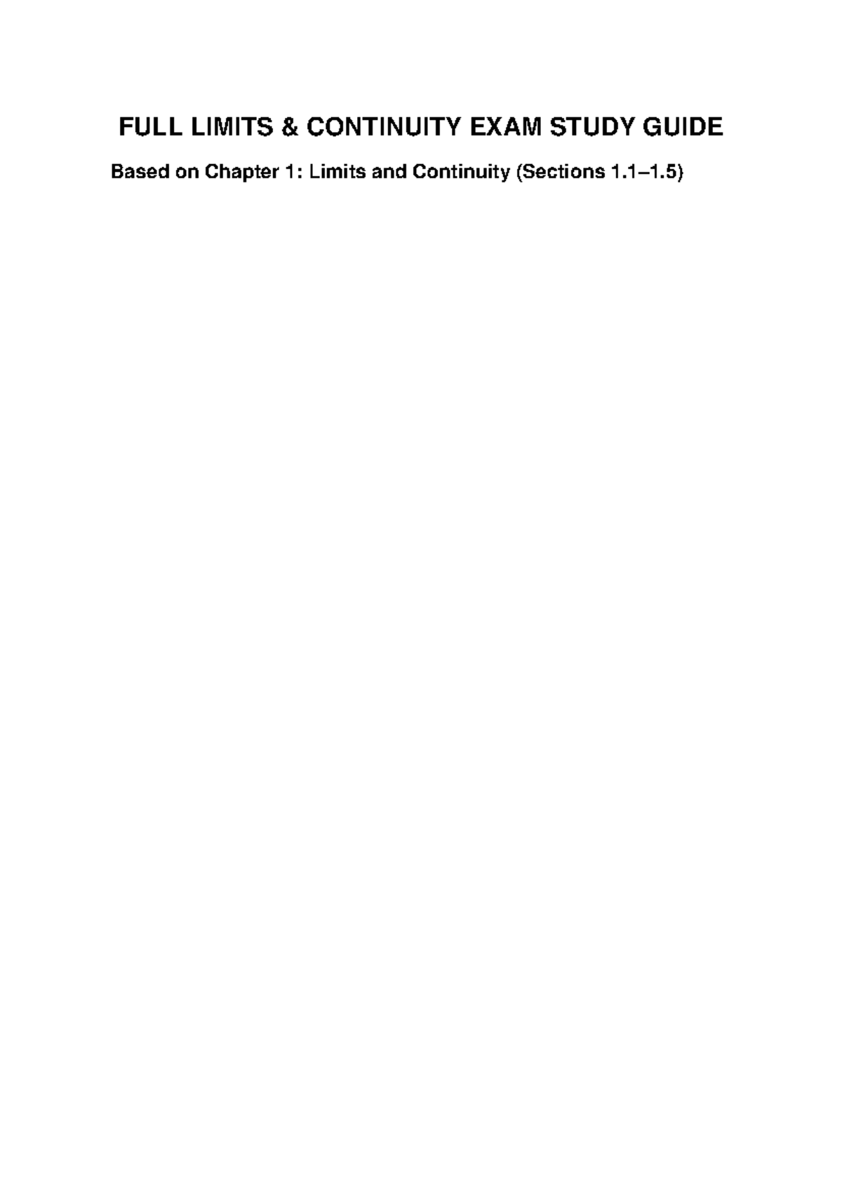 MATH 101: Full Limits & Continuity Exam Study Guide - Studocu