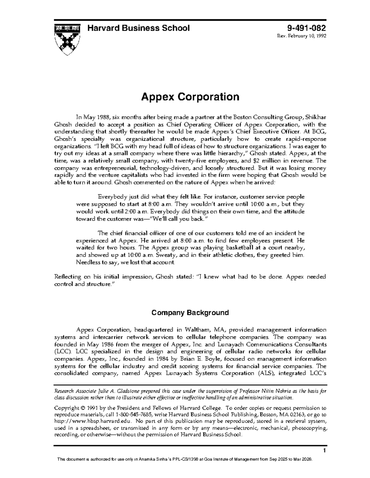 Appex Corporation Case Study: Organizational Challenges and Solutions ...