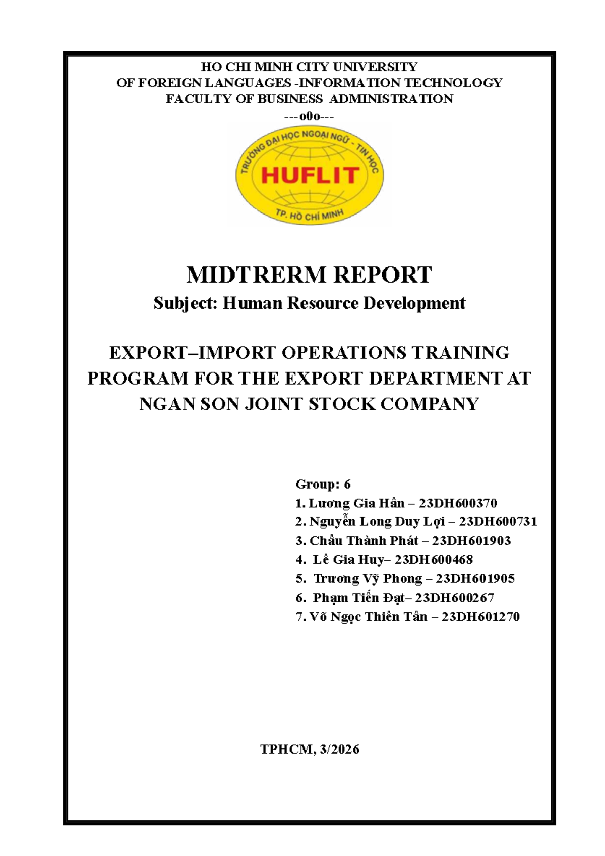 HRD Operations Training Program Report for Export Dept. - Group 6 - Studocu