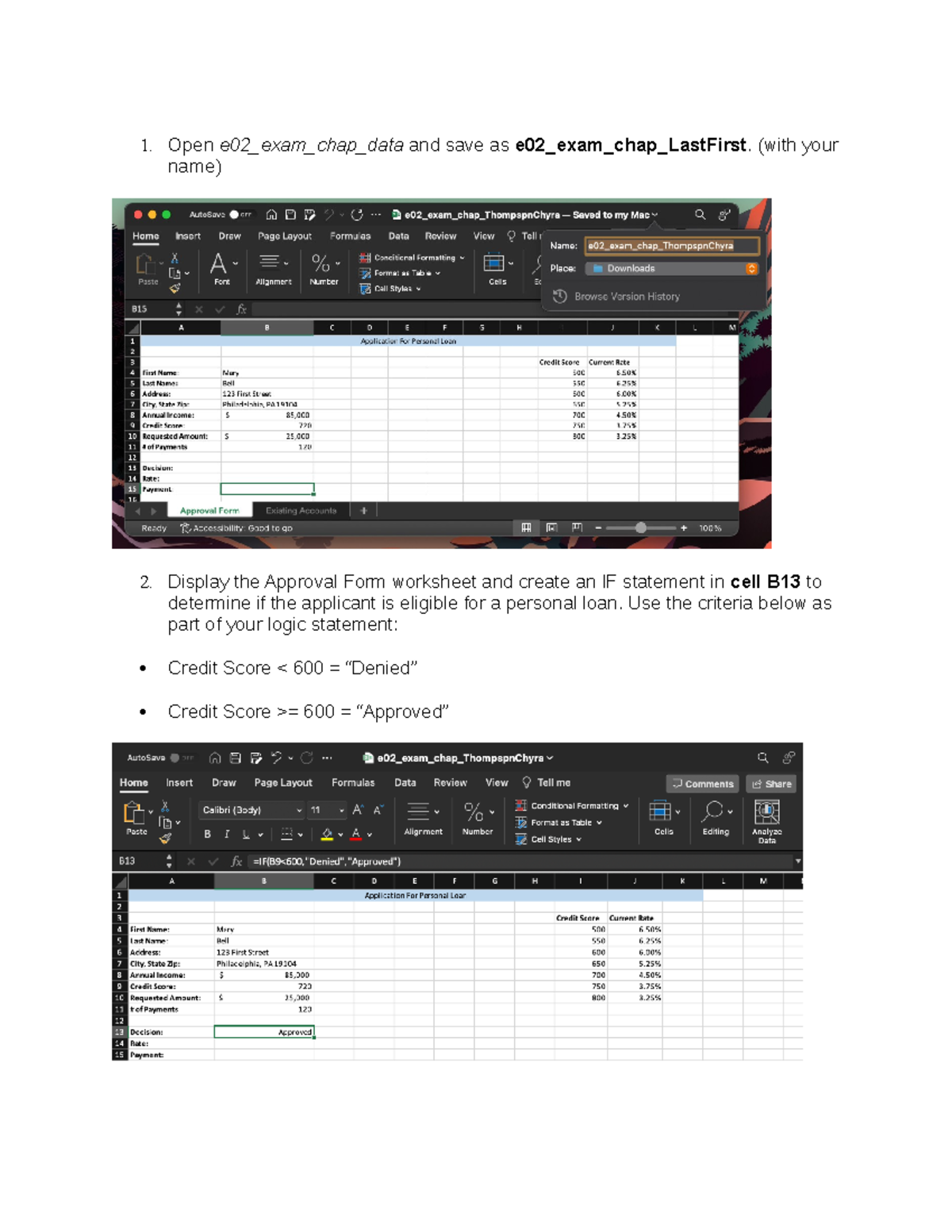 E02 exam chap Screenshots - Open e02_exam_chap_data and save as e02_exam_chap_LastFirst. (with ...