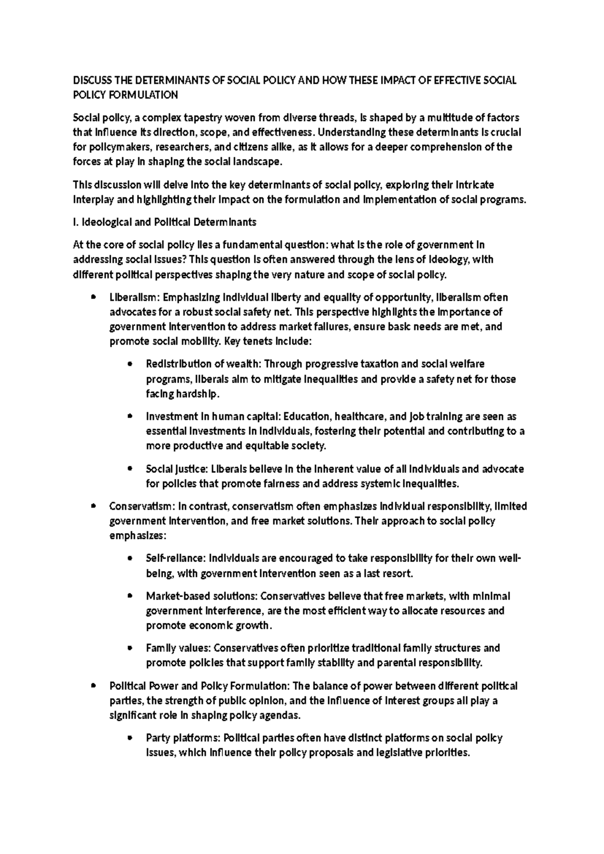 Social WORK Assignment: Determinants Influencing Effective Policy ...