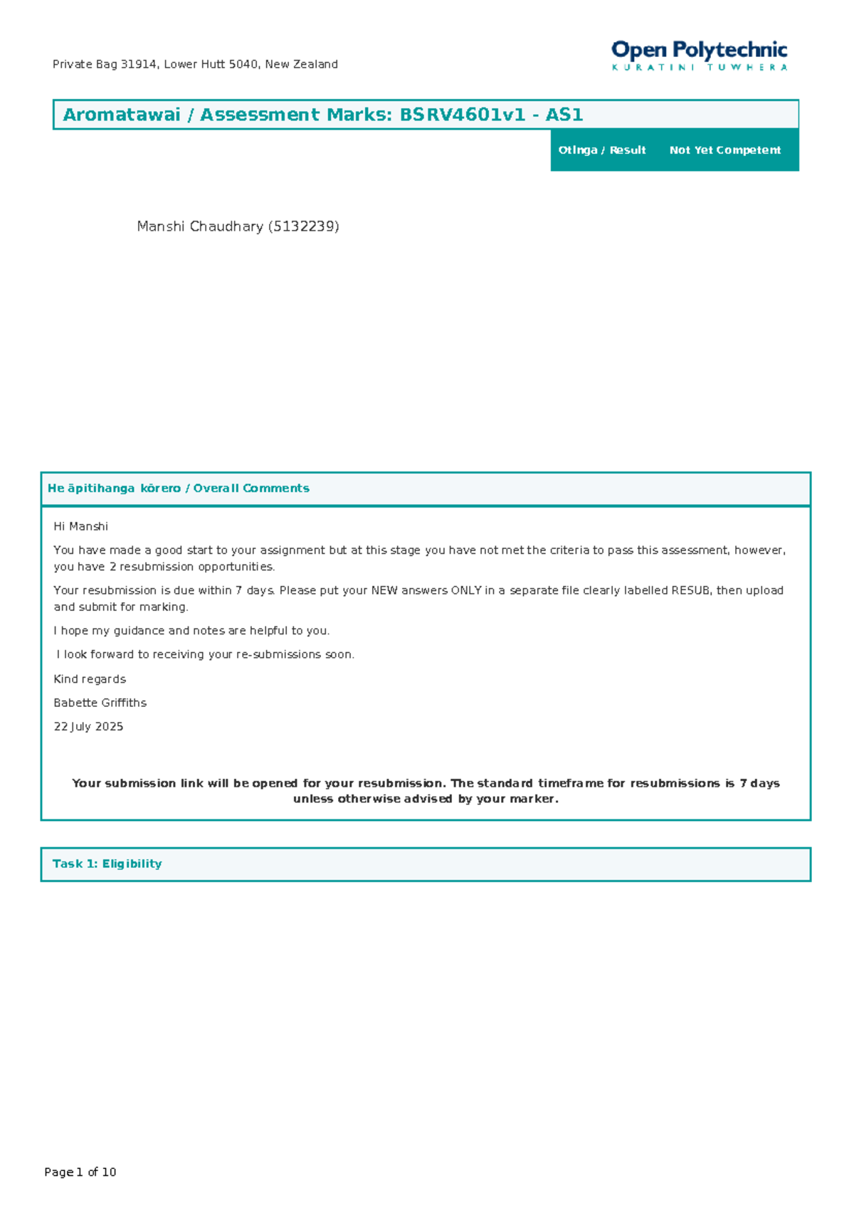 BSRV4601v1 2025 Assessment Feedback and Resubmission Guidelines - Studocu