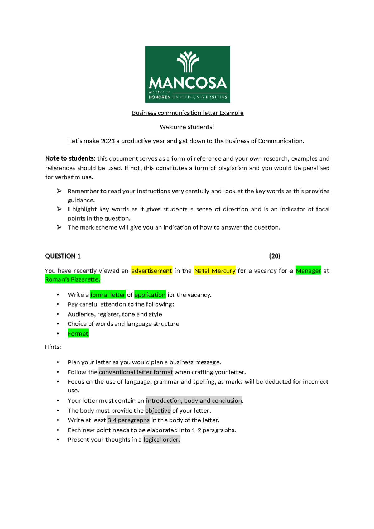 Business Comm (BCOM) Letter Examples: Application & Response - Studocu