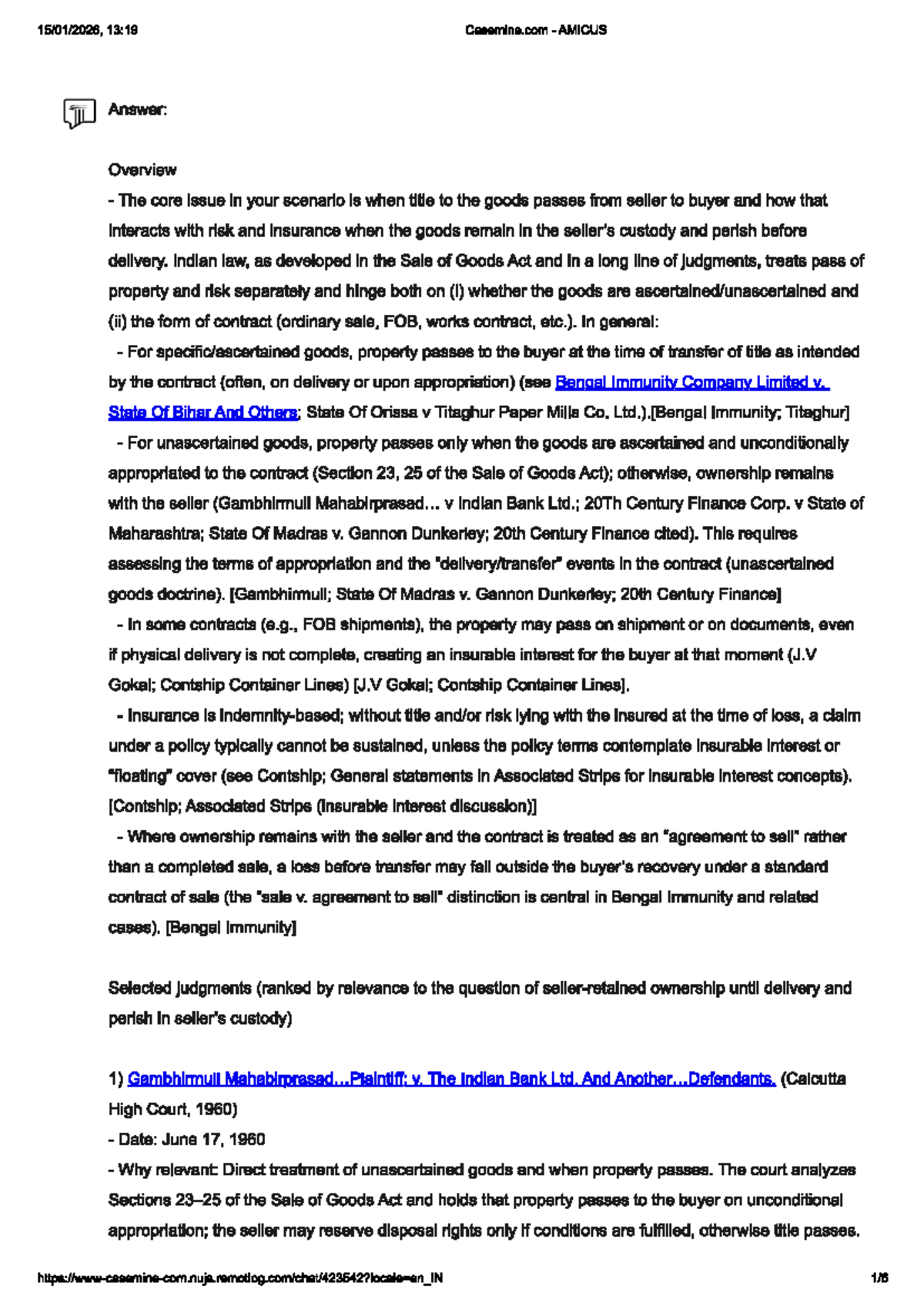 AMICUS 13:19: Understanding Title Transfer and Risk in Goods Sale - Studocu