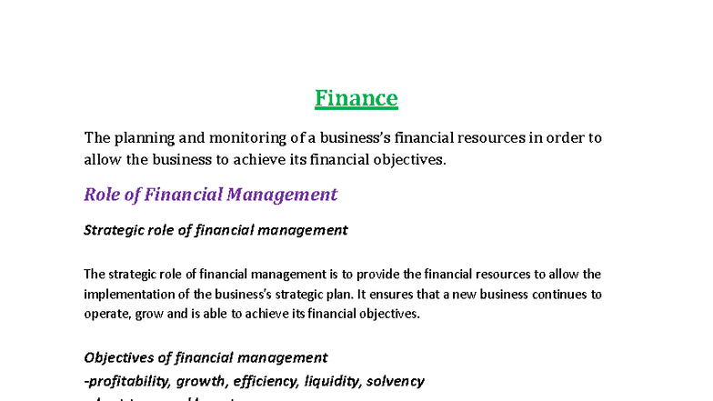 Business Studies - Finance: Strategic Financial Management Overview ...