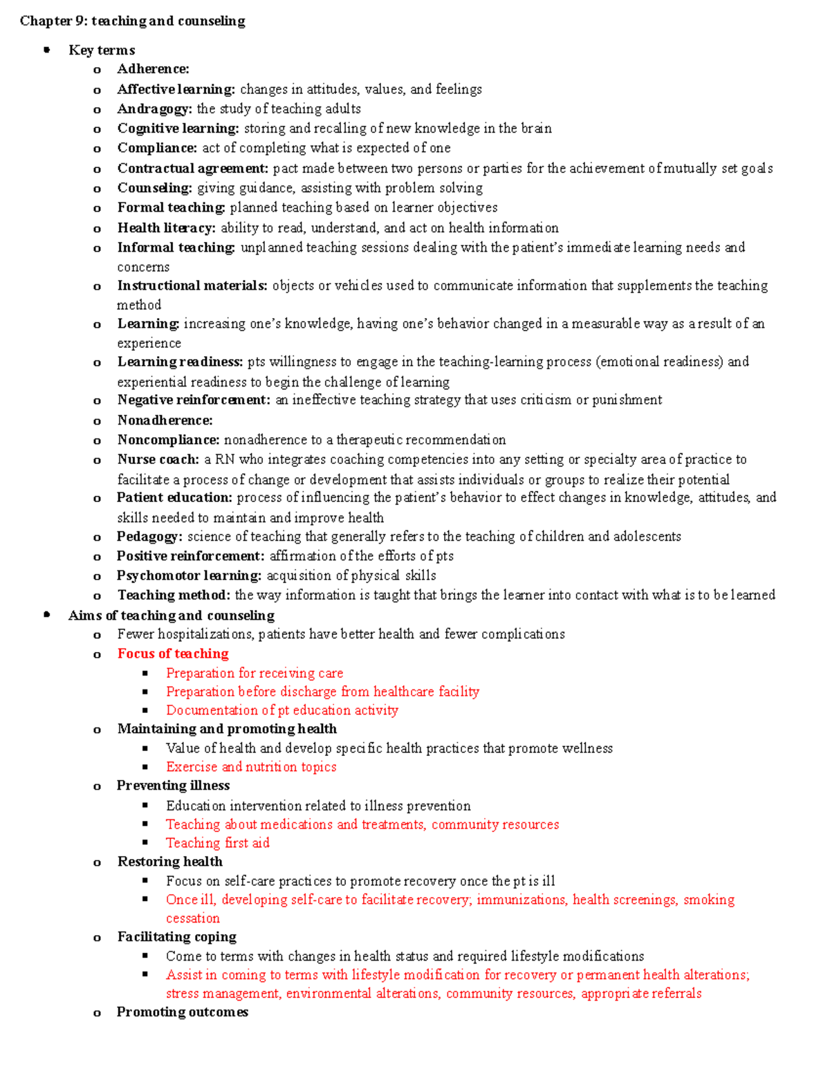 Chapter 9 - Teaching & Counseling in Nursing: Key Concepts & Methods ...