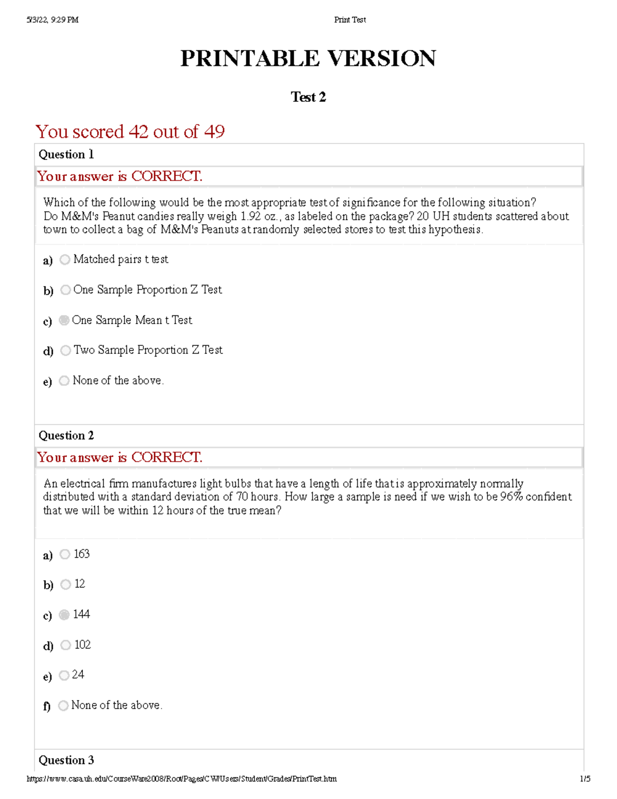 Statistics for Sciences Test 2 Review and Answer Key - Studocu