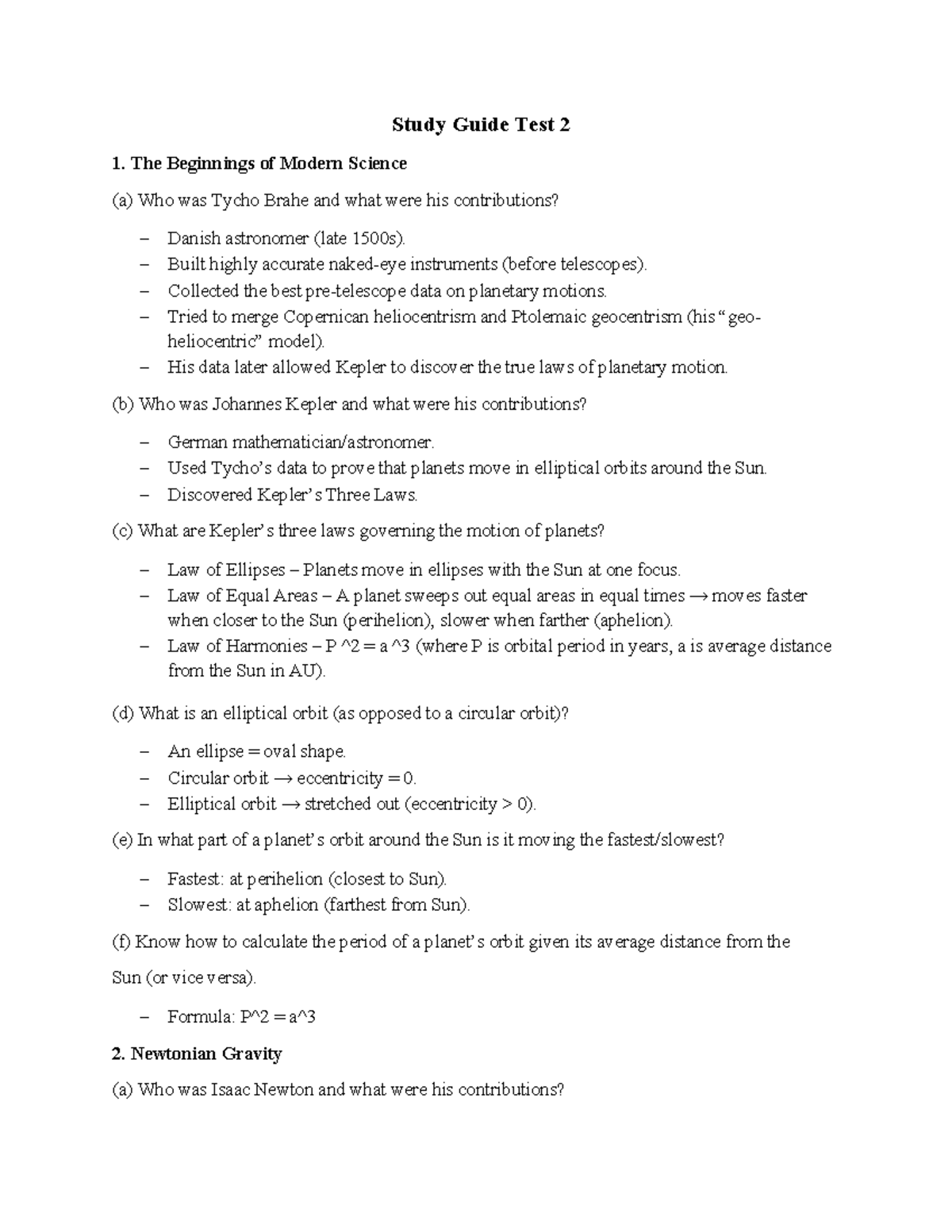 Astronomy Study Guide: Modern Science & Newtonian Gravity Concepts (ASTR 101) - Studocu