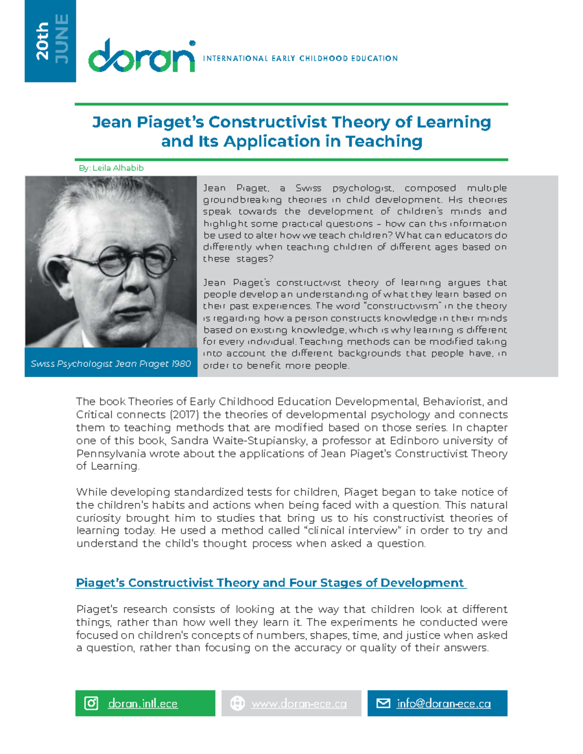 Jean Piaget's Constructivist Theory in Early Childhood Education - Studocu