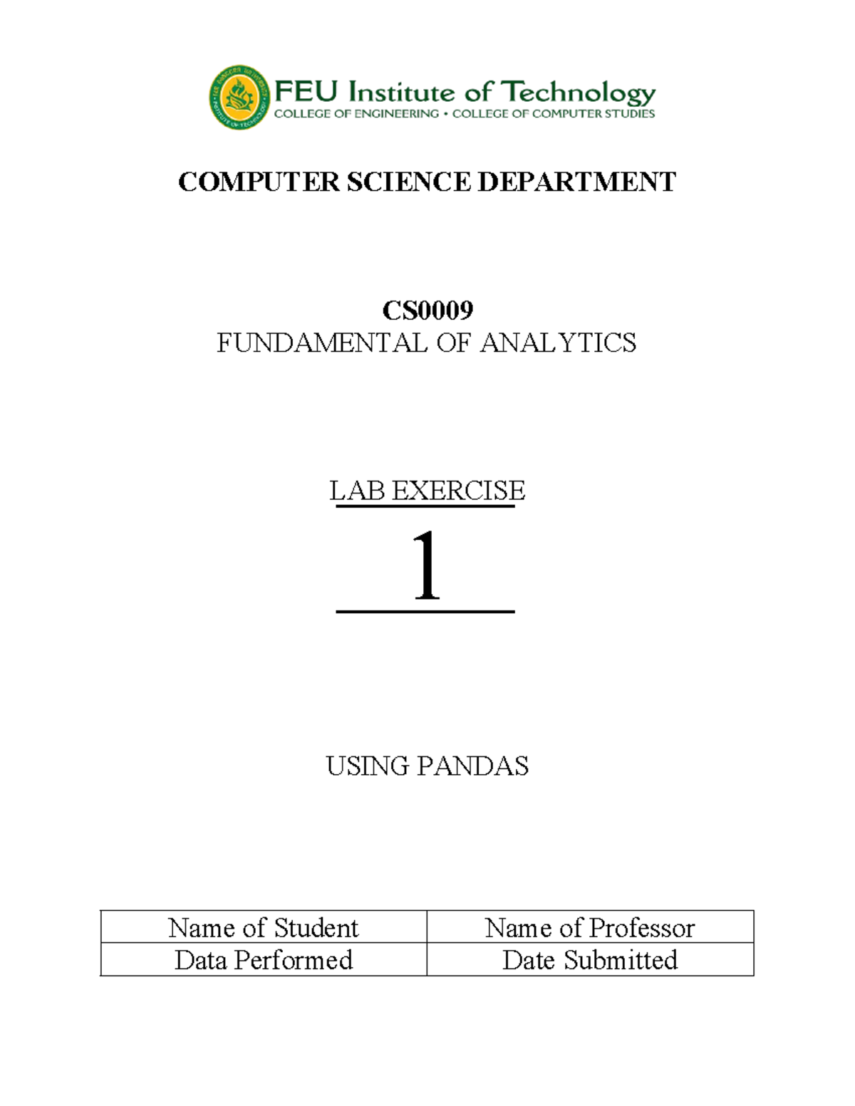 CS101: Lab Exercise 1 - Fundamentals of Analytics with Pandas - Studocu