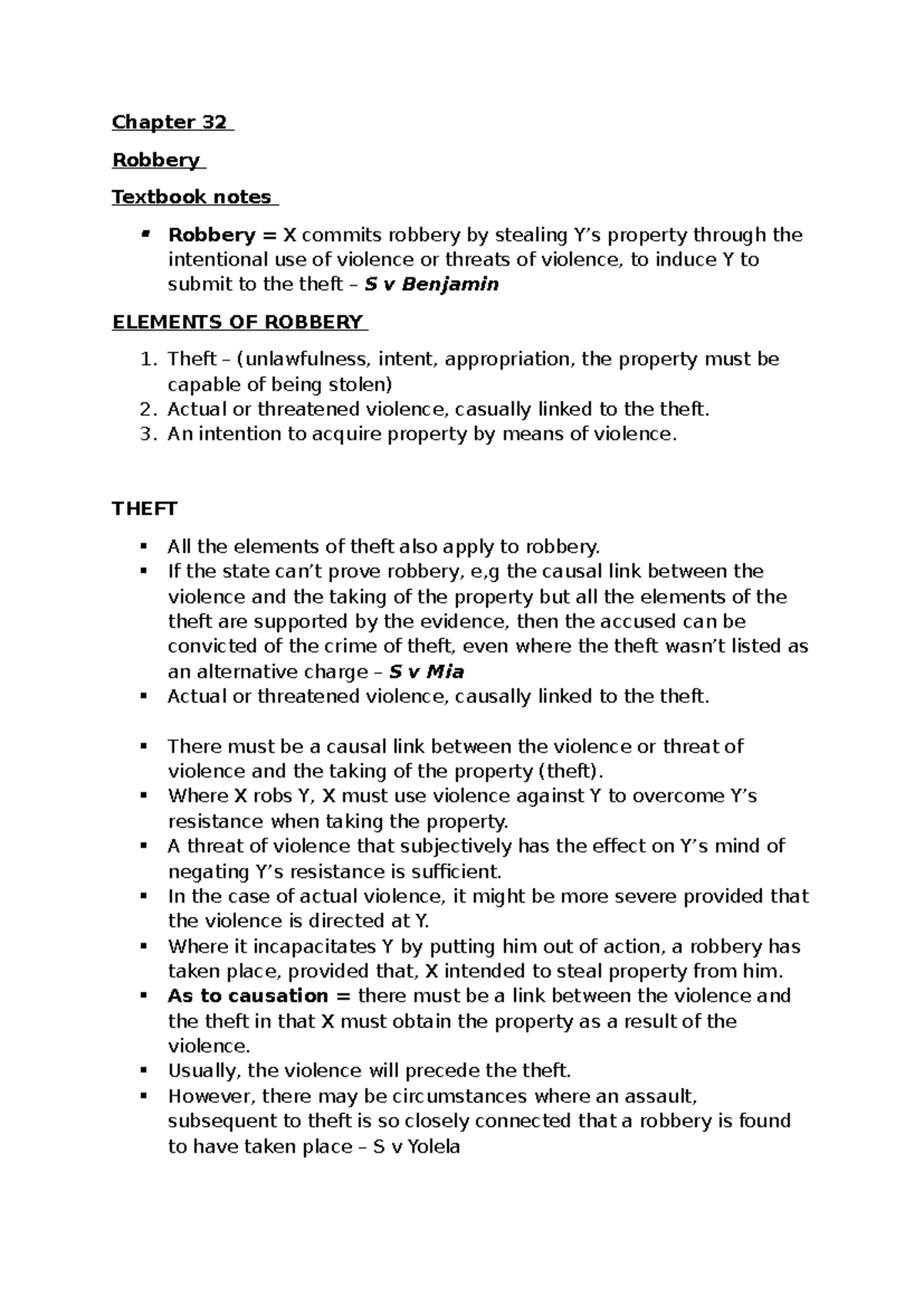 Chapter 32: Robbery - Essential Notes and Key Concepts - Studocu