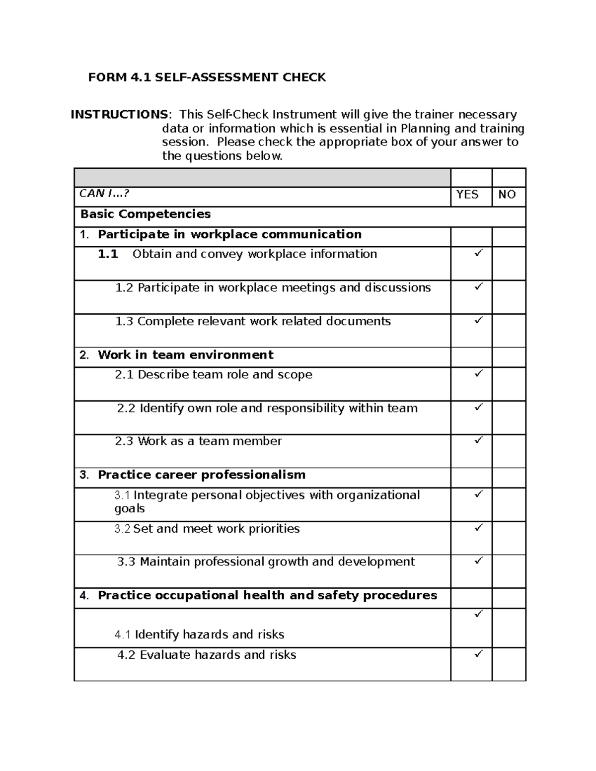 Form 4.1- Self assessment check for trainers 1 - FORM 4 SELF-ASSESSMENT ...