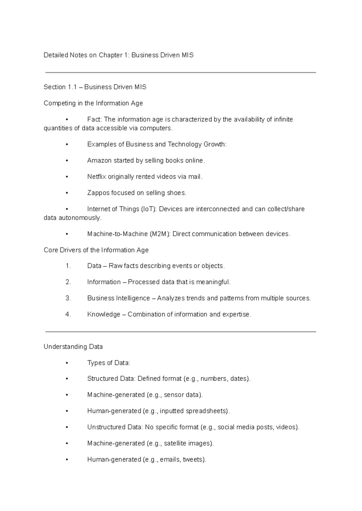 BIT - Chapter 1 Notes: Business Driven MIS Overview - Studocu