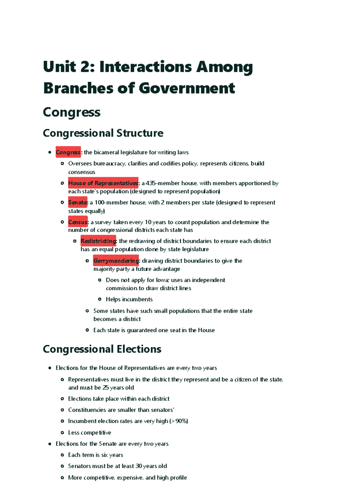 Unit 2: Interactions Among Branches of Government - Congress Structure ...