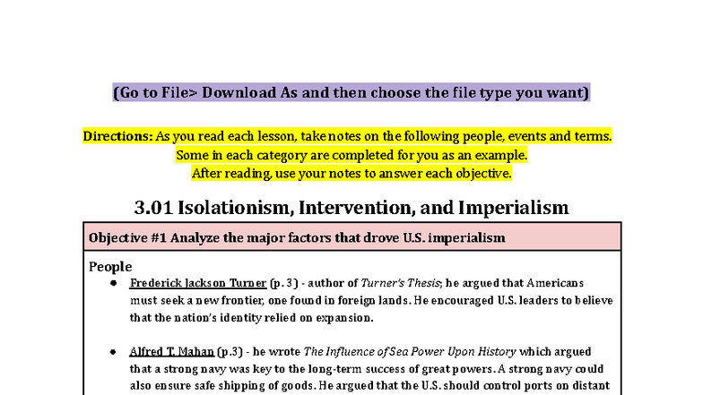 V21 Mod 3 Note Taking Guide: U.S. Imperialism & World War I Insights ...