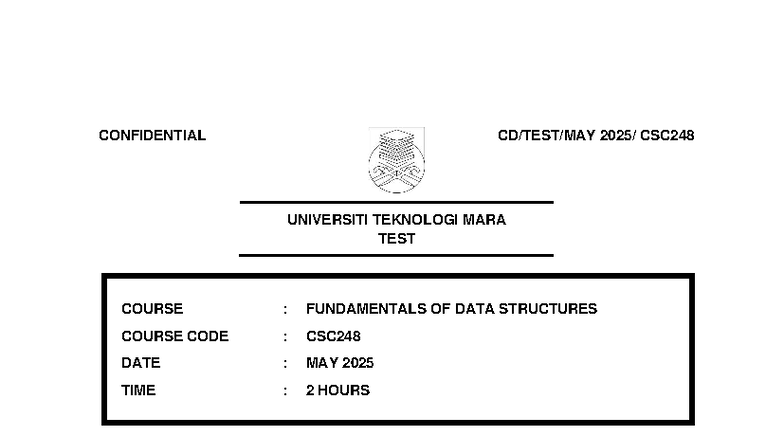 CSC248 May 2025 Test: Fundamentals of Data Structures - Studocu