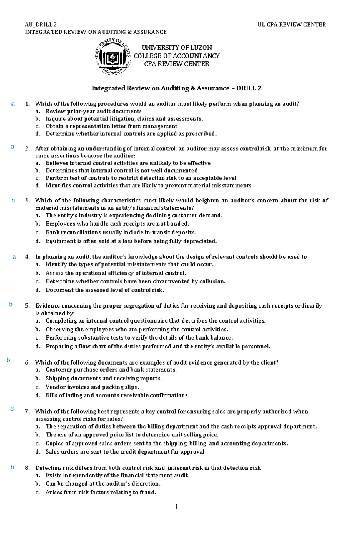641343090-Integrated Audit & Assurance Review - Drill 2 Guide - Studocu