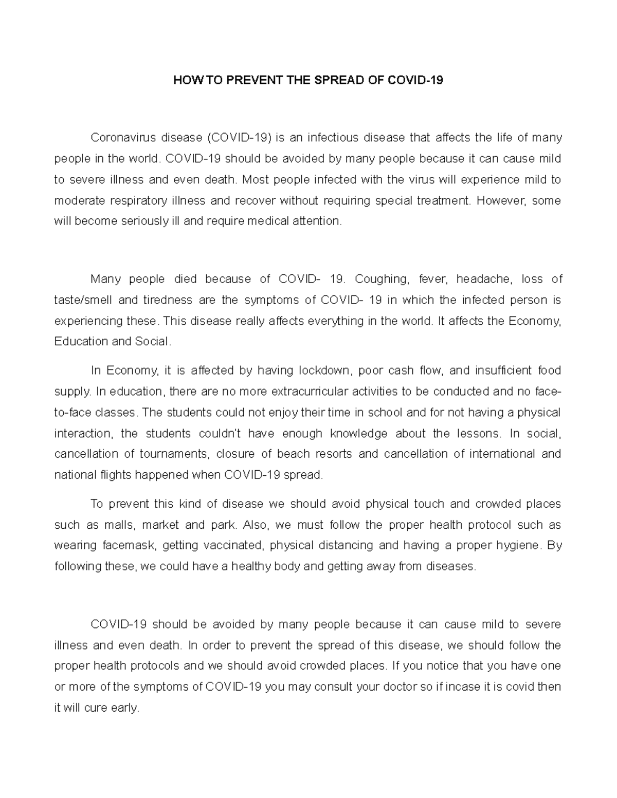 COVID-19 Prevention Strategies: Essay on Containing the Virus - Studocu