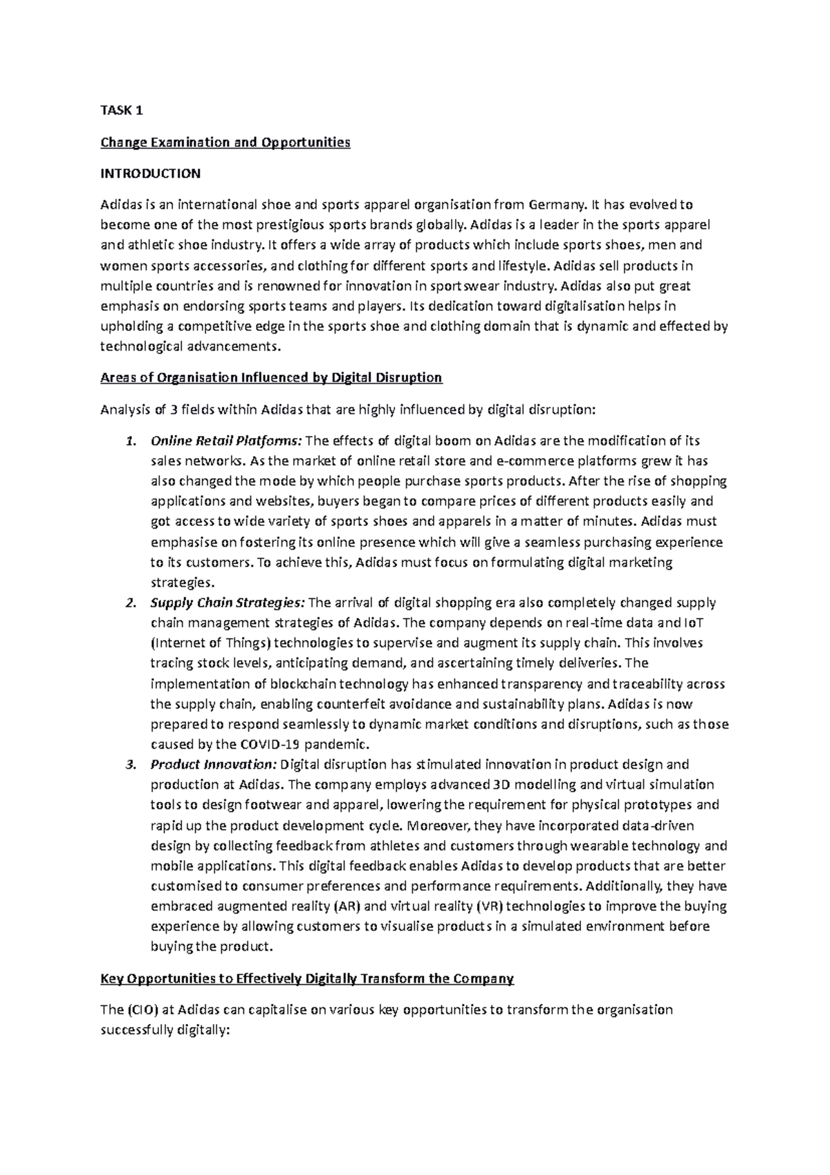 Leading Through Digital Disruption - TASK 1 Change Examination and ...