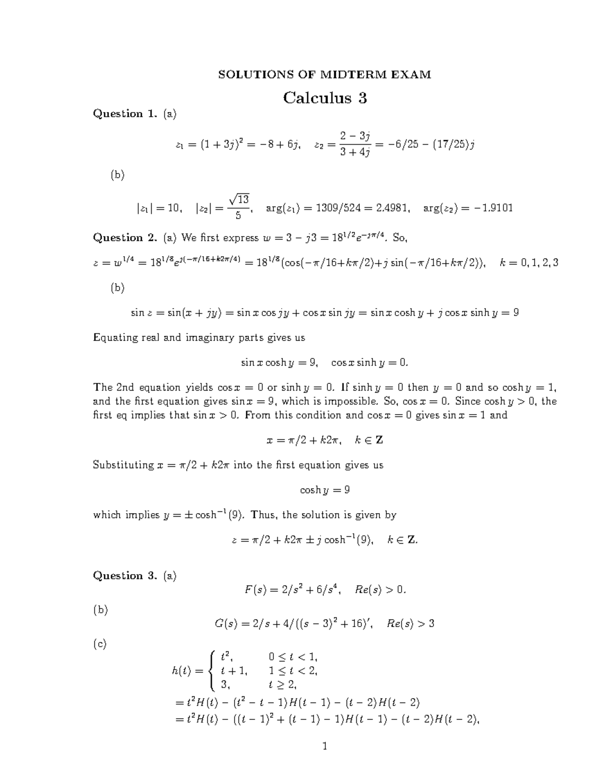 Solutions for Midterm Exam: Calculus 3 (Cal3) 2122S2 - Studocu