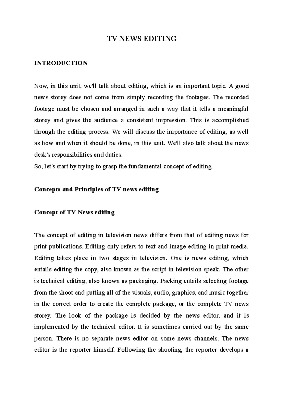 Complete Notes- Introduction to Broadcast Media - Introduction to ...