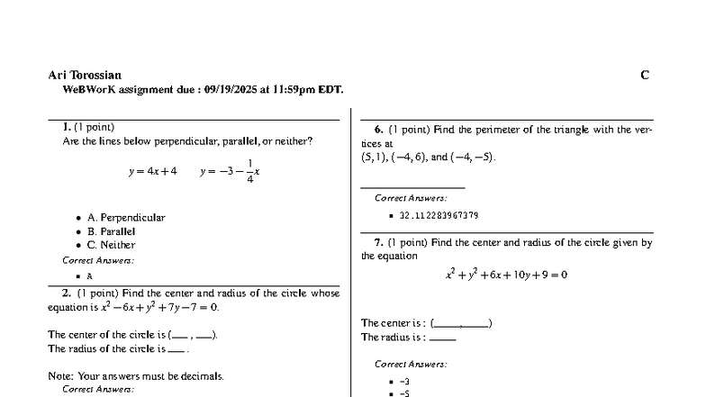 MATH 201 Fall 2025 - WeBWorK Assignment 1 Solutions - Studocu