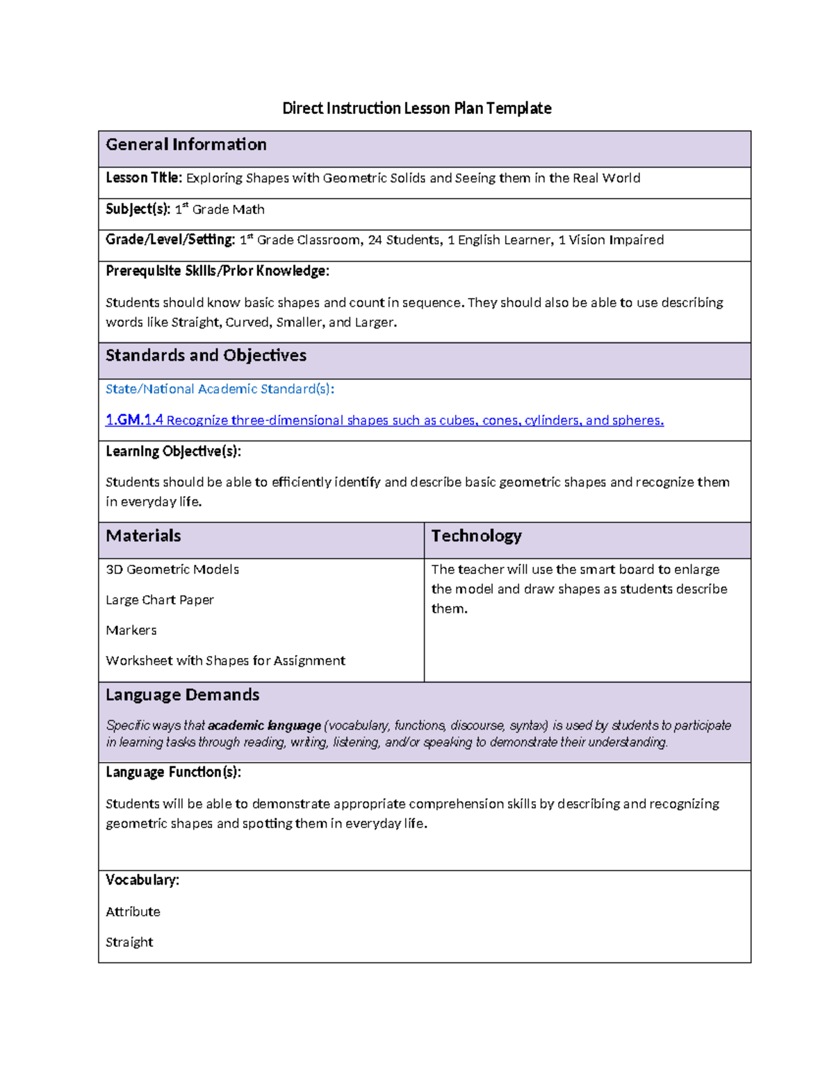 LMM2 Task 1 Math Tools - Exploring 3D Geometric Shapes in Class - Studocu
