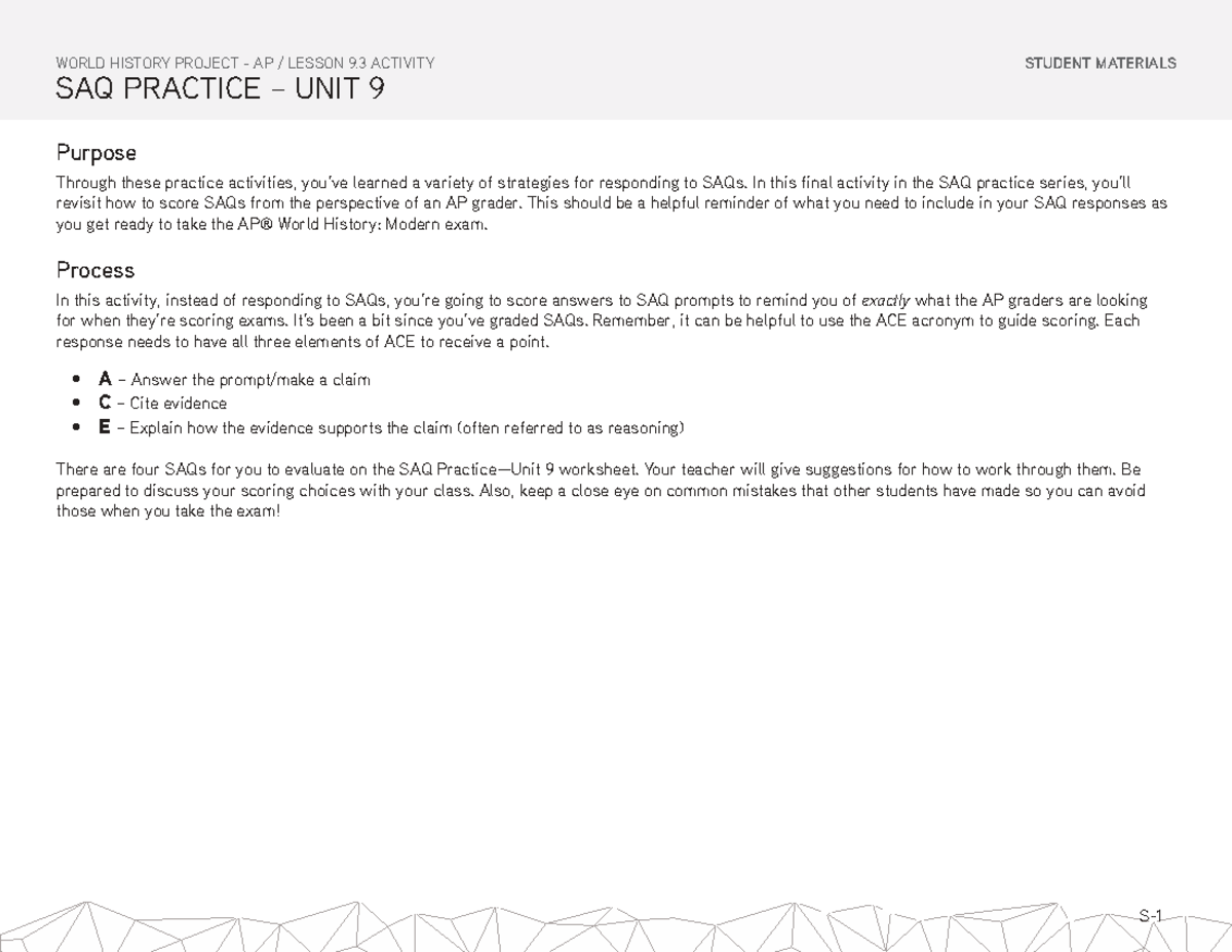 WHP-AP 9.3 SAQ Practice Activity - Final Exam Prep Materials - Studocu