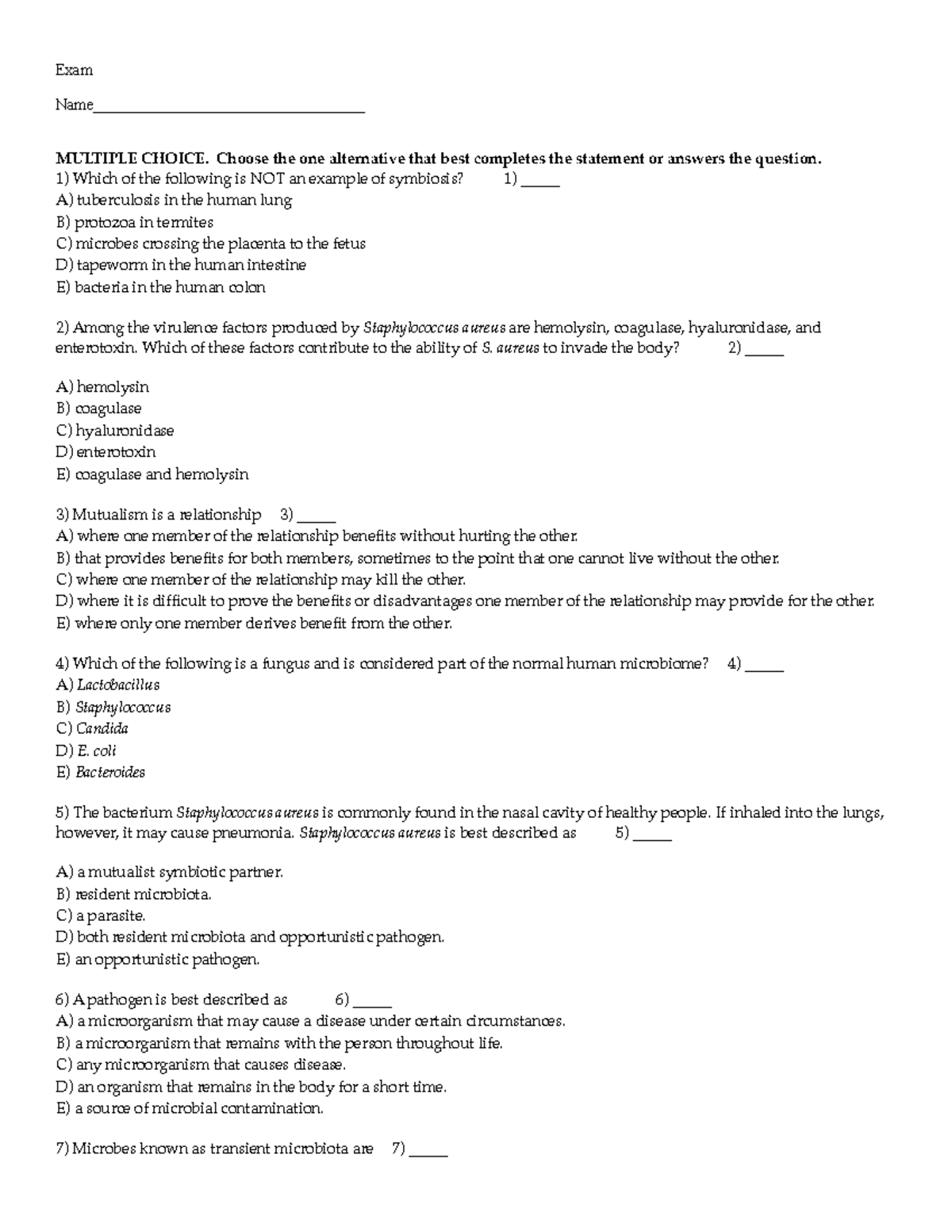 Practice Questions for Infectious Disease Exam (ID 101) - Studocu