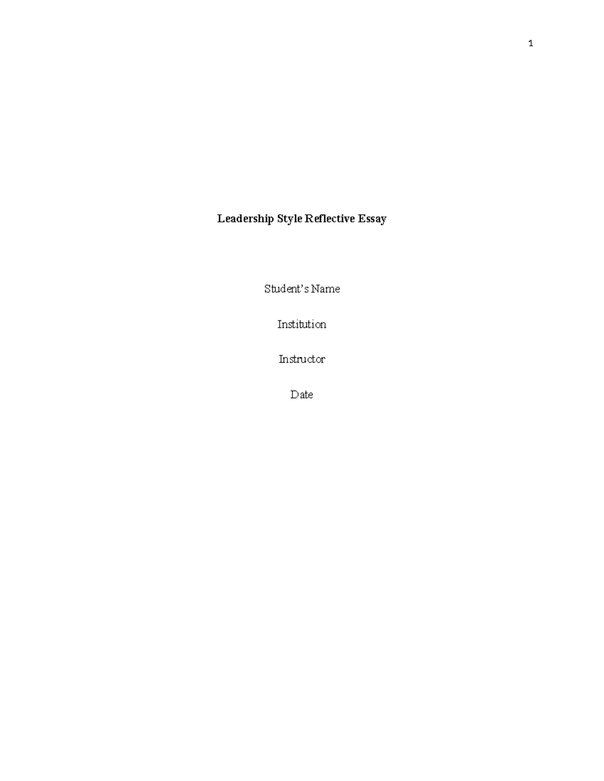 NUR 301 Leadership Style Reflective Essay: Insights & Development - Studocu