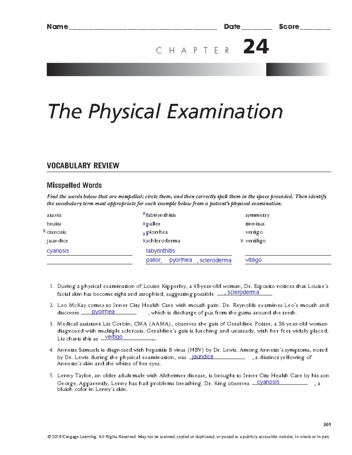 Chapter 24: Physical Examination Vocabulary and Review Activities - Studocu