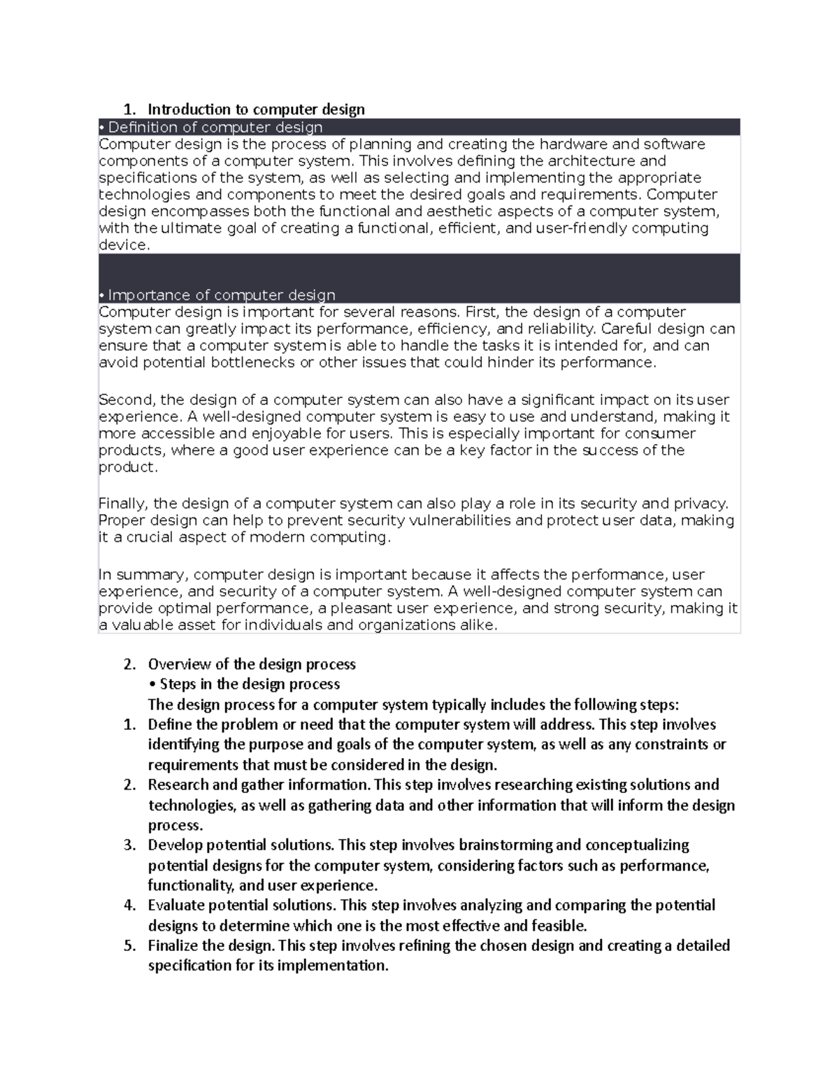 Computer design - Introduction to computer design Definition of ...