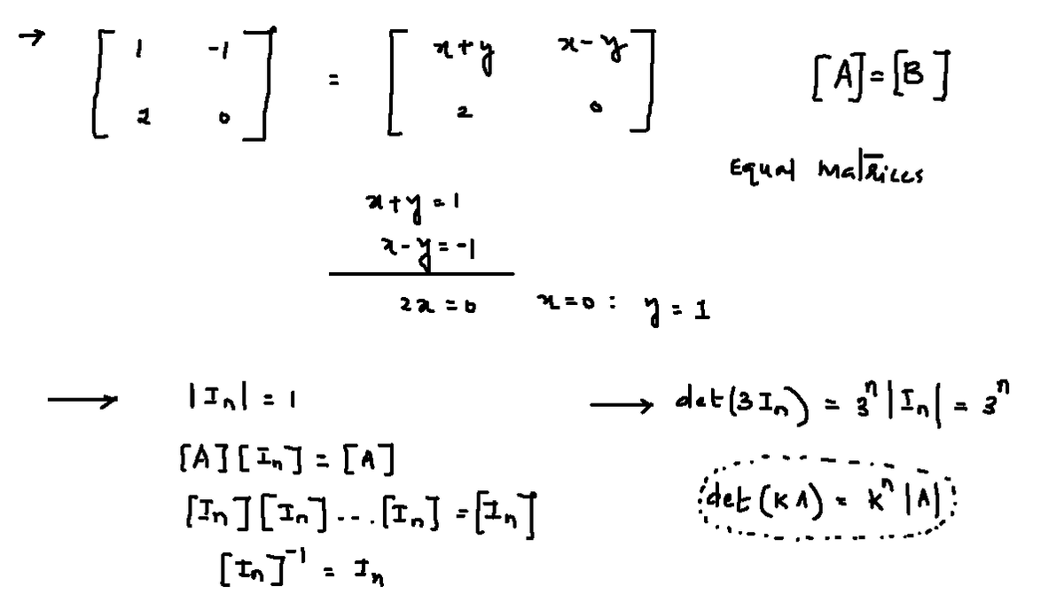 Linear Algebra 5: Equal Matrices and Determinants Concepts - Studocu