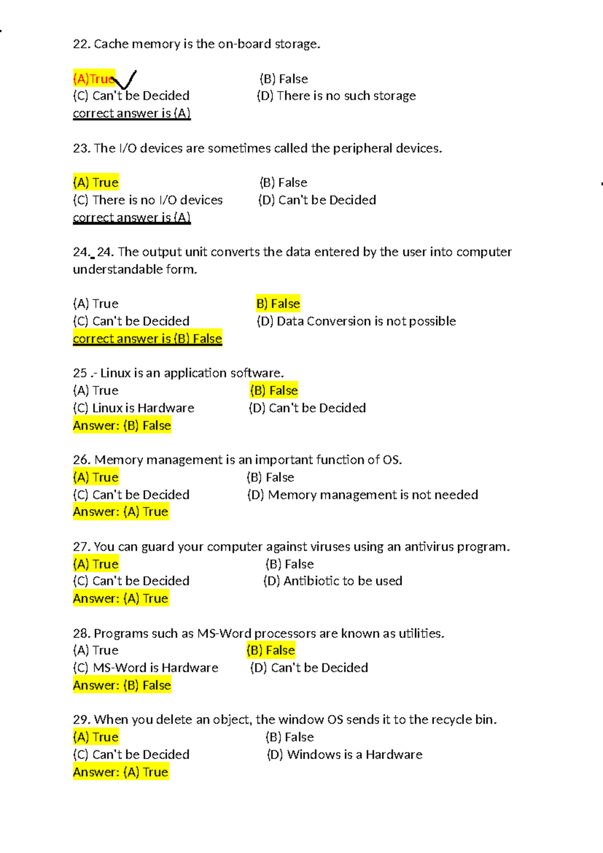 CS101 Quiz: True/False Questions on Computer Fundamentals - Studocu
