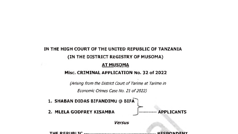Shaban Didas Bifandimu & Mlela Kisamba vs Republic (Misc. CRIM APP 32/ ...