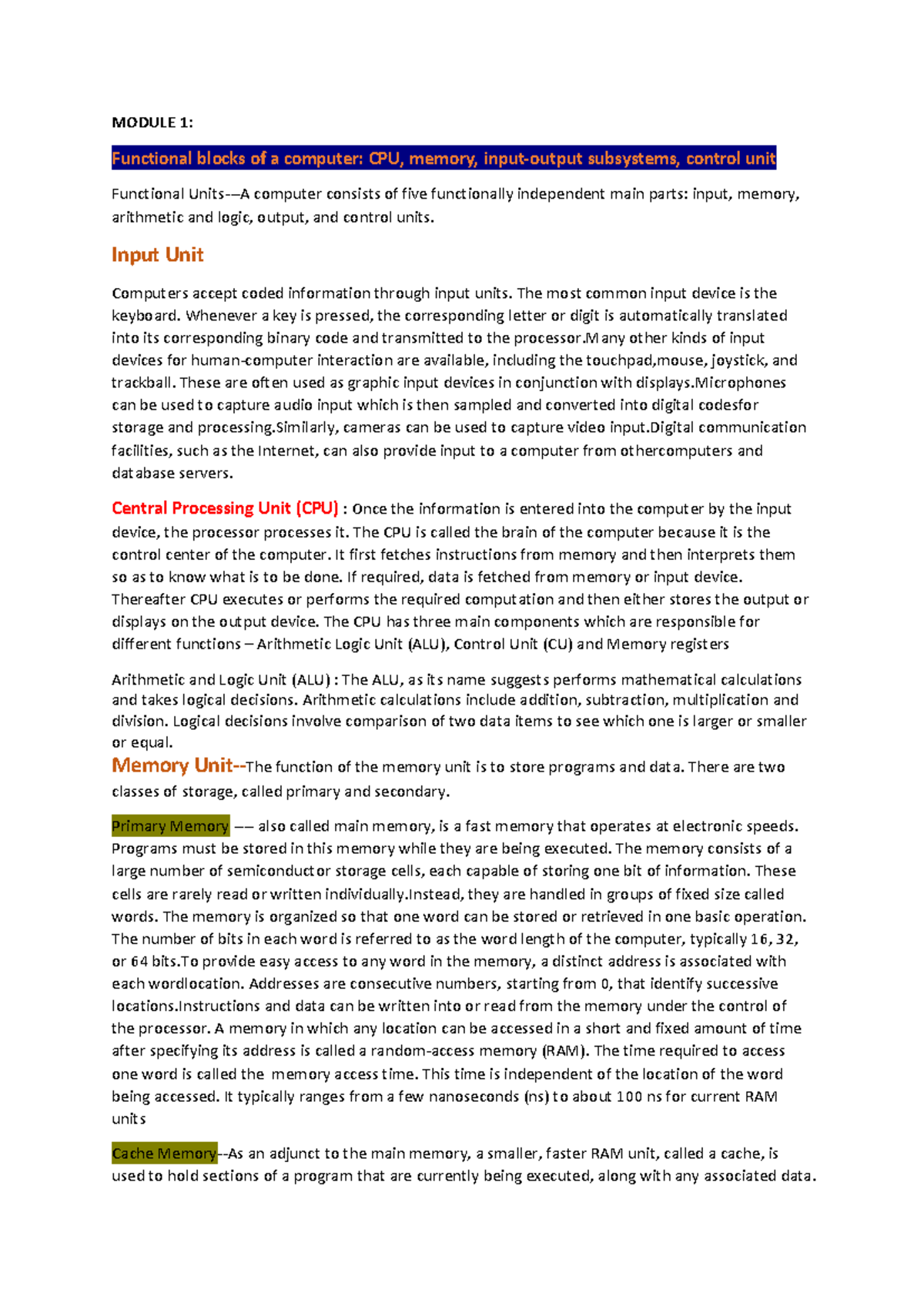 Coa Module 1 - Computer Organization and Architecture Overview - Studocu