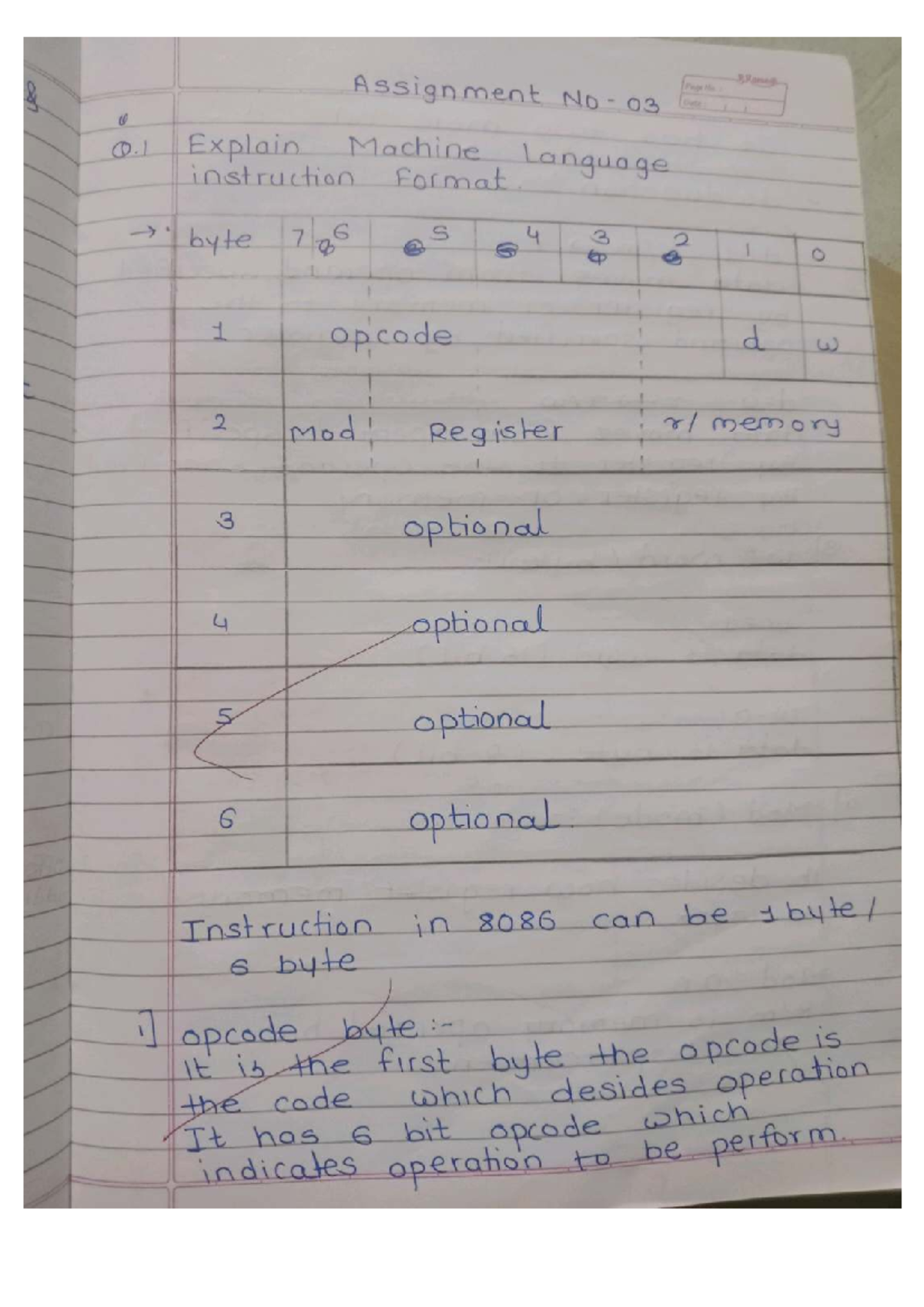 MIC-3 - Assignment No 03: 8086 Machine Language Instruction Format ...