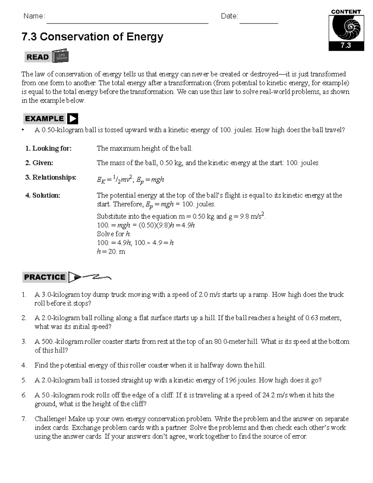 Conservation Of Energy Year 7