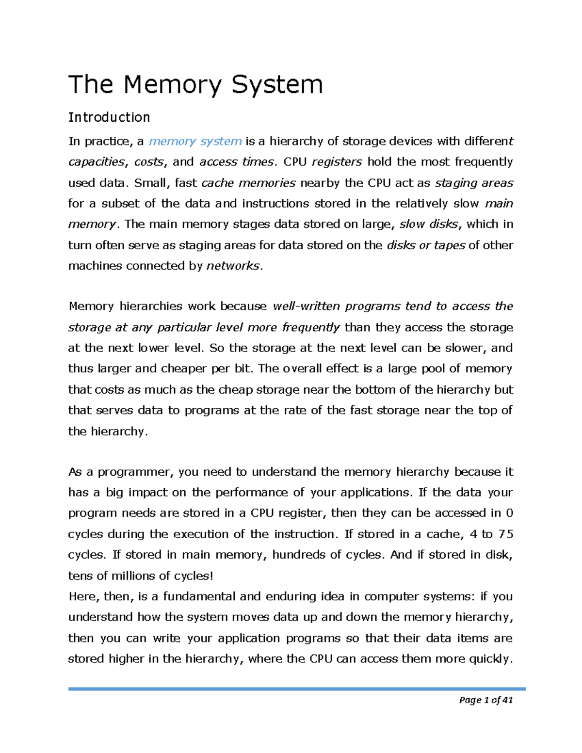 Memory Systems Overview - Lecture Notes for Course CS101 - Studocu