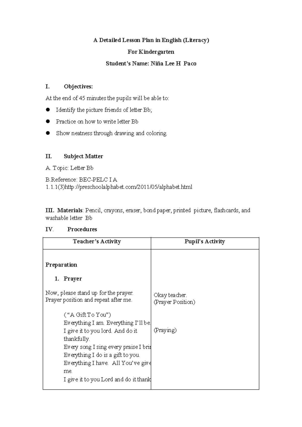 Lesson Plan For Kindergarten English Alphabet - Infoupdate.org