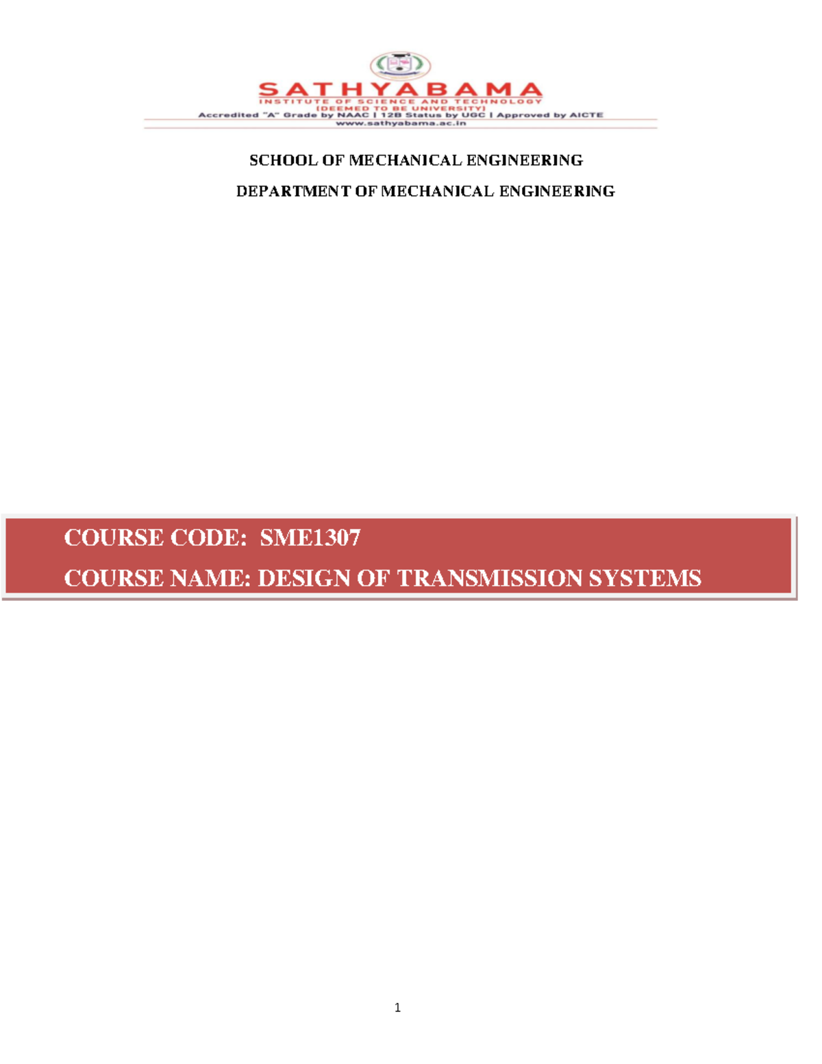 SME1307 - Design of Transmission Systems: Flexible & Chain Drives - Studocu