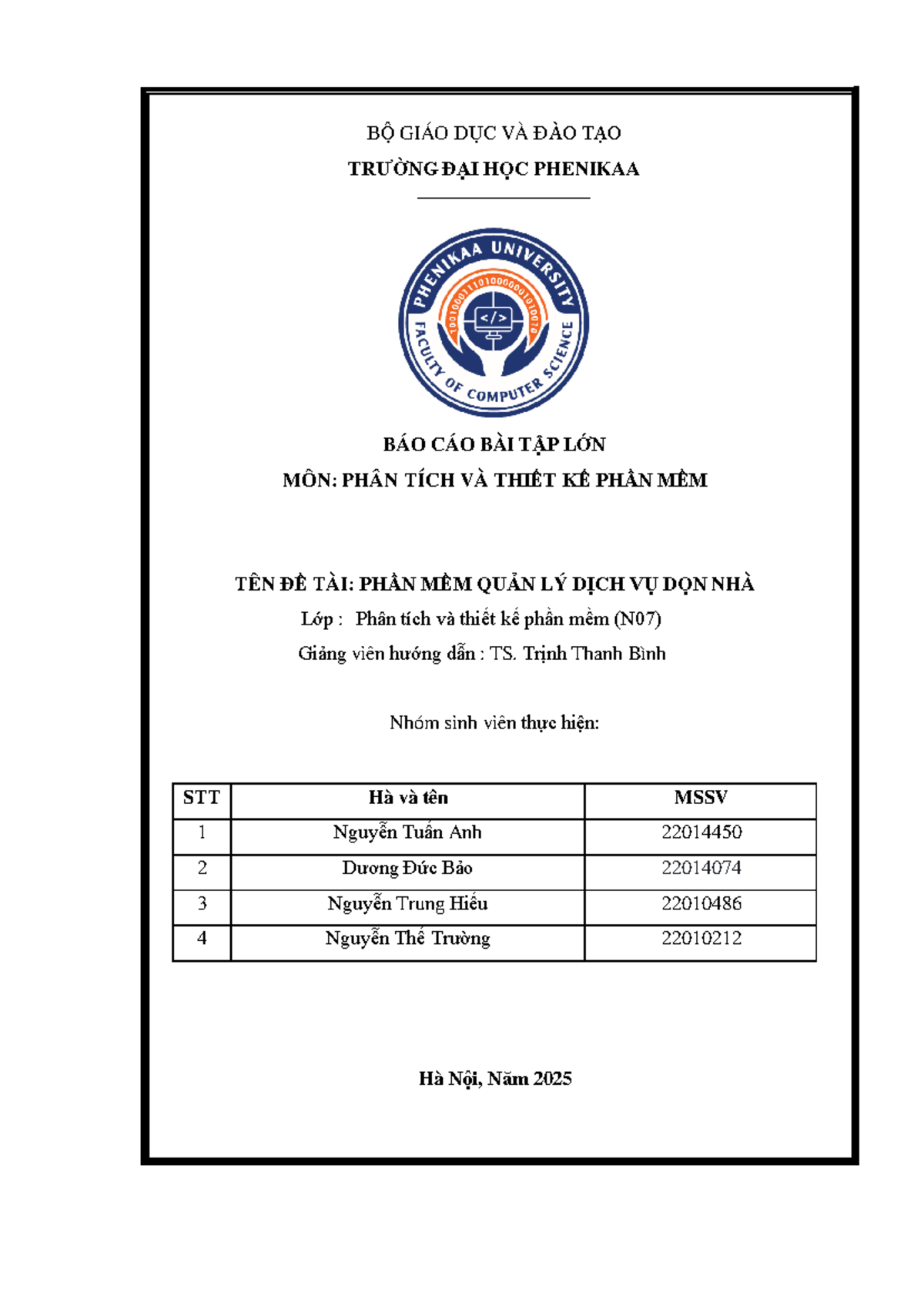 N07 G12 Report-2 - okok - BỘ GIÁO DỤC VÀ ĐÀO TẠO TRƯỜNG ĐẠI HỌC ...
