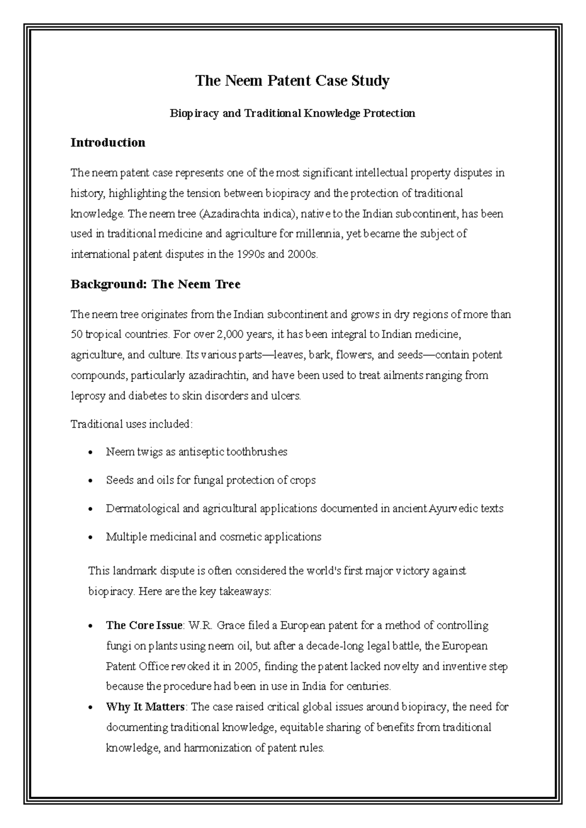The Neem Patent Case Study: Biopiracy & Traditional Knowledge ...
