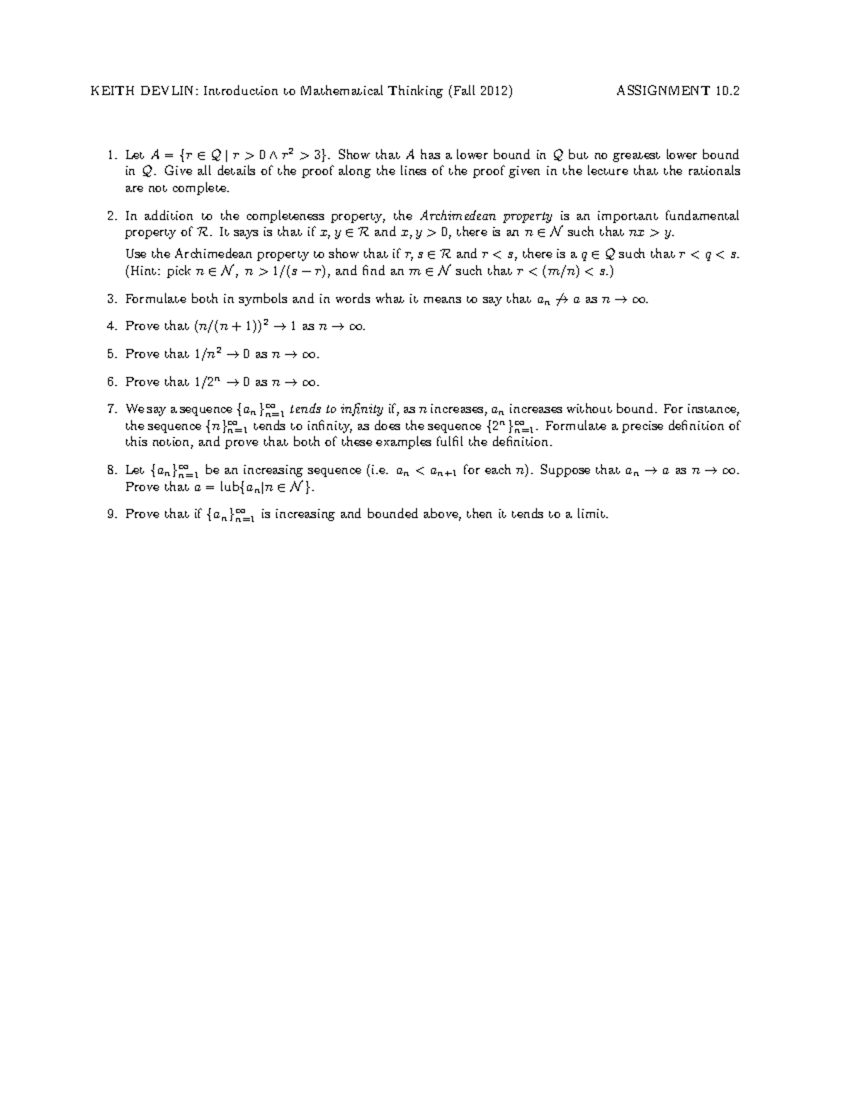 Mathematical Thinking (MATH 101) Assignment 10.2: Proofs and Properties - Studocu