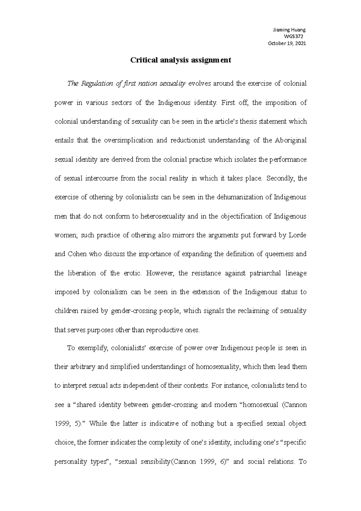 Critical analysis - dnhihwiodhwiod - October 19, 2021 Critical analysis ...