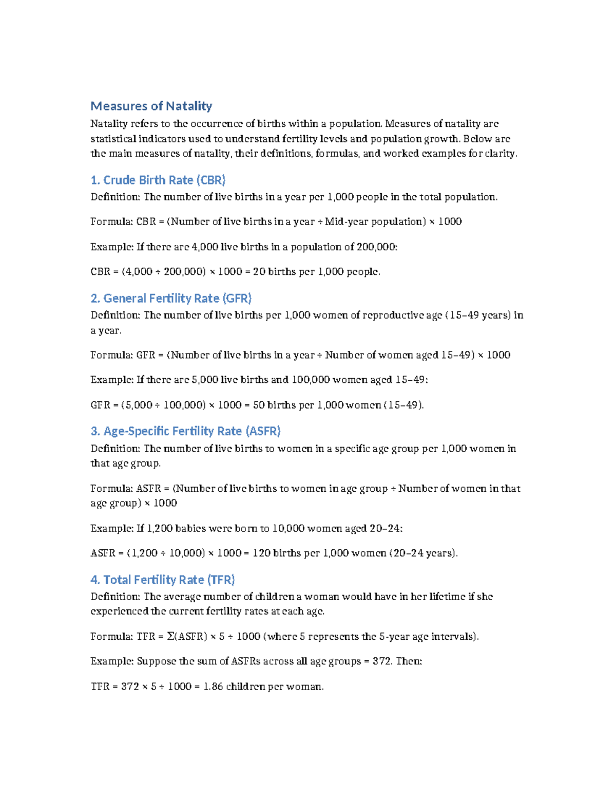Measures of Natality: Notes for Nutrition Epidemiology (NUTR 101) - Studocu