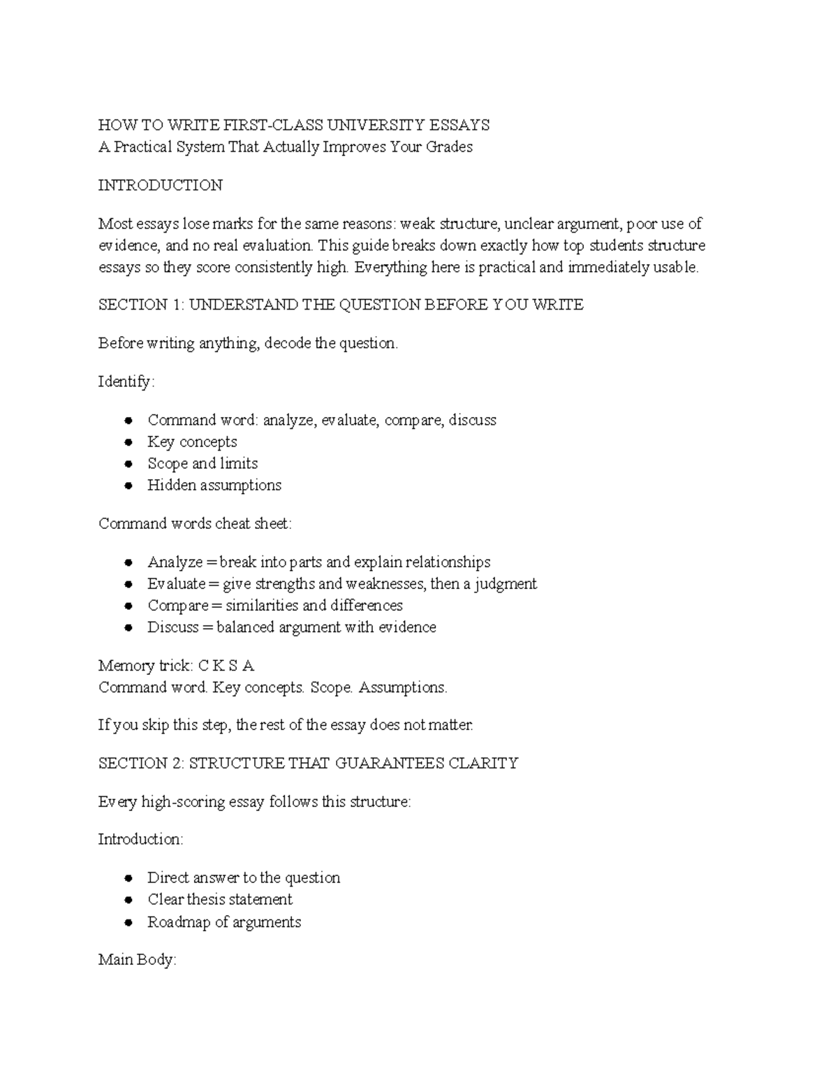 HOW TO Write First-Class University Essays: A Practical Guide - Studocu