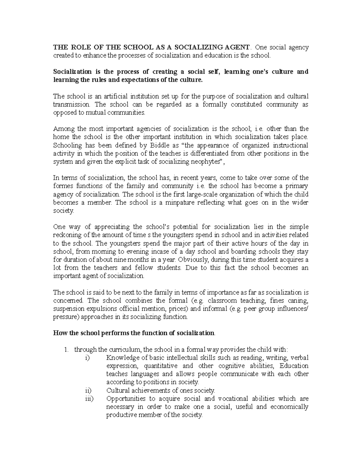 The Role of the School as a Socializing Agent: Insights and Impacts ...